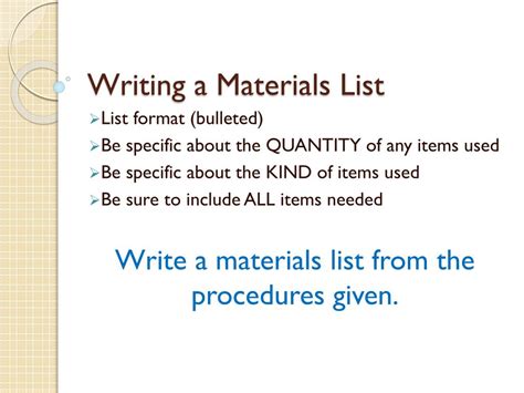 PPT Writing A Materials List PowerPoint Presentation Free Download ID 2778546