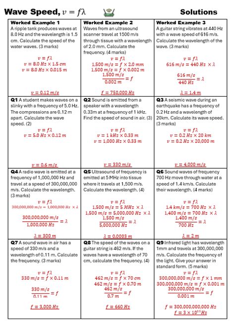 Wave Speed V Fλ Slop Calculations Worksheet With Answer Slides Teaching Resources