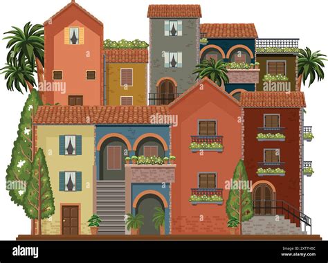 Charming Multi Story Building With Lush Greenery Stock Vector Image And Art Alamy