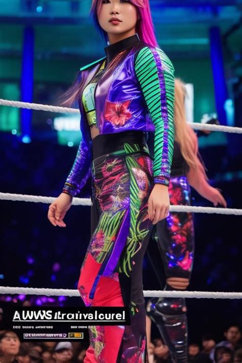 Myndcruzer Asuka Wearing Wwe Costume Full Body Portrait Blue Neon Background