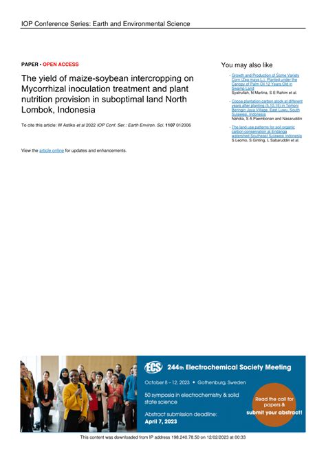 Pdf The Yield Of Maize Soybean Intercropping On Mycorrhizal Inoculation Treatment And Plant