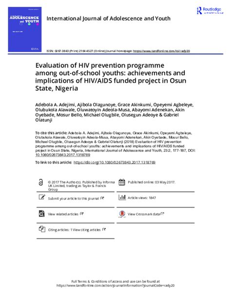 Pdf Evaluation Of Hiv Prevention Programme Among Out Of School Youths Achievements And