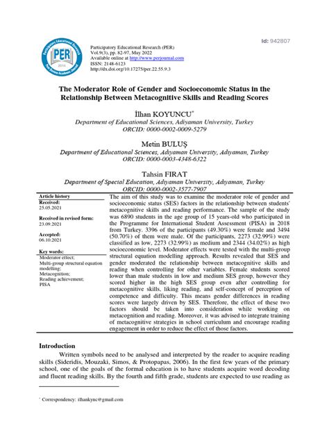 The Moderator Role Of Gender And Socioeconomic Status In The Relationship Between Metacognitive