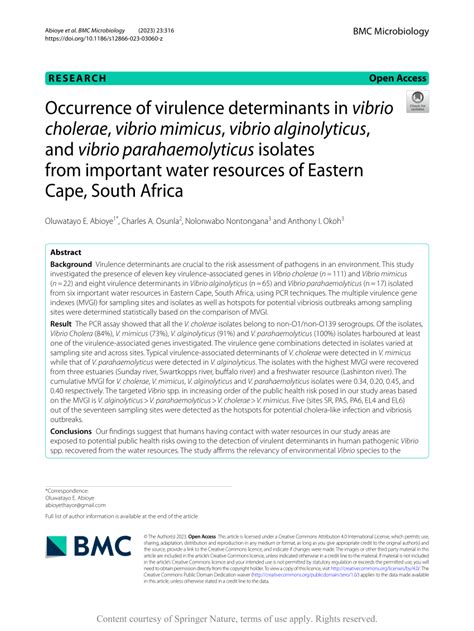 Pdf Occurrence Of Virulence Determinants In Vibrio Cholerae Vibrio Mimicus Vibrio