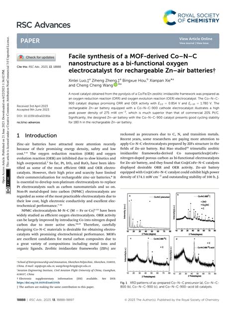 Pdf Facile Synthesis Of A Mof Derived Conc Nanostructure As A Bi Functional Oxygen