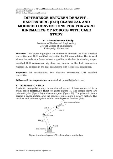 Pdf Difference Between Denavit Hartenberg D H Classical And