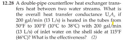 Solved A Double Pipe Counterflow Heat Exchanger Chegg