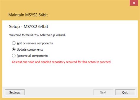 Package Management Msys2 And At Least One Valid And Enabled Repository Required For This
