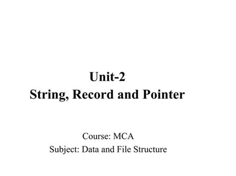 Mca Ii Dfs U 2 Array Records And Pointer Ppt