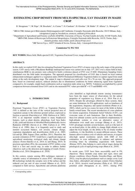 Pdf Estimating Crop Density From Multi Spectral Uav Imagery In Maize Crop