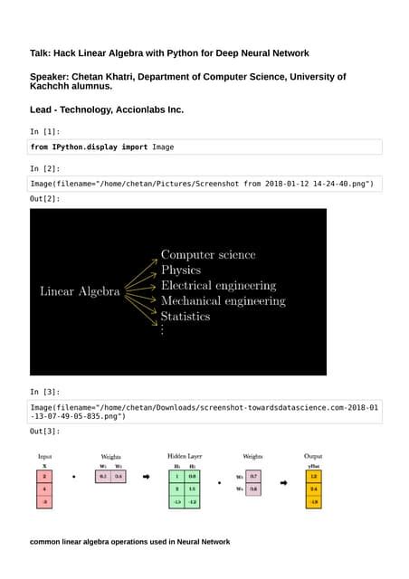 An Introduction Linear Algebra For Neural Networks And Deep Learning Pdf