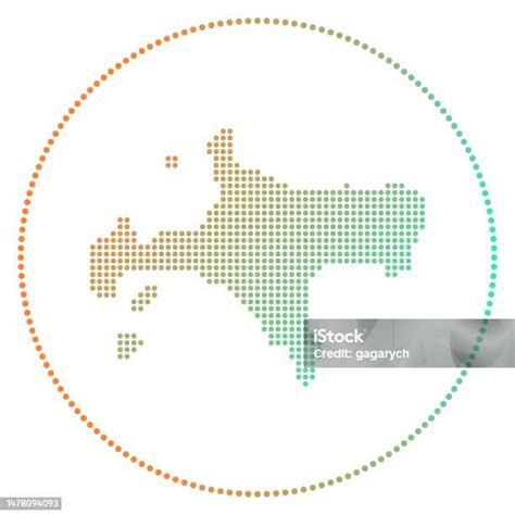코 막 디지털 배지 원 안에 있는 코막의 점선 스타일 지도 그라데이션된 점이 있는 섬의 기술 아이콘 매혹적인 벡터 그림입니다 개념에 대한 스톡 벡터 아트 및 기타 이미지