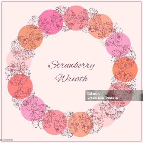 베리 꽃 잎이 있는 딸기 화환 그래픽 핸드 그린 플랫 스타일 포장 메뉴 카드 포스터 인쇄를위한 낙서 그림 건강한 식생활에 대한 스톡 벡터 아트 및 기타 이미지 Istock