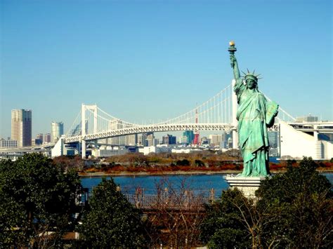Odaiba Statue Japan Rainbow Bridge Odaiba Ruaue