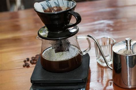 Alternative Coffee Brewing Method Or V60 Method Using Pour Over Dripper And Paper Filter On The