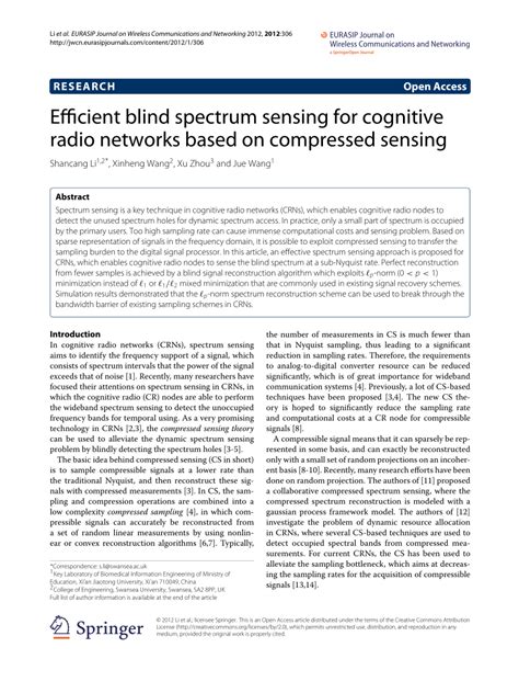Pdf Efficient Blind Spectrum Sensing For Cognitive Radio Networks