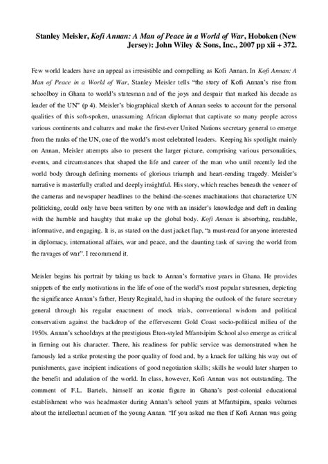 Pdf Stanley Meisler Kofi Annan A Man Of Peace In A World Of War Hoboken New Jersey John