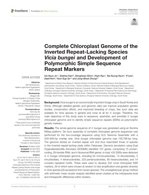 Pdf Complete Chloroplast Genome Of The Inverted Repeat Lacking