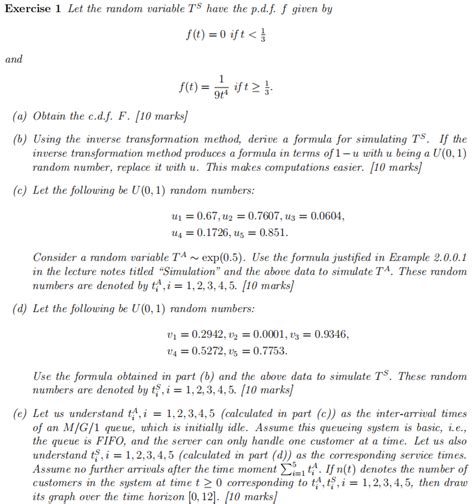Solved Exercise 1 Let The Random Variable Ts Have The Pdf
