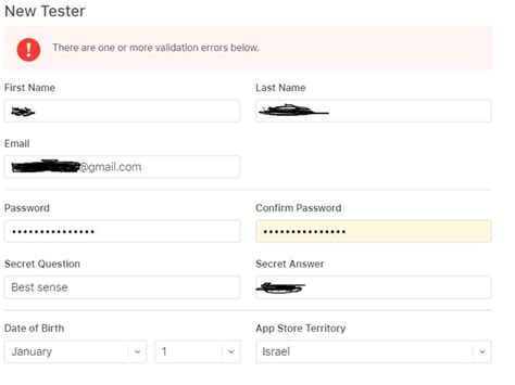 Testing Ios Adding A Sandbox Tester Generates An Error There Are