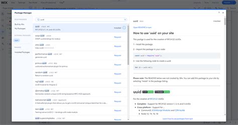 install and generate uuid npm package in wix wix ideas