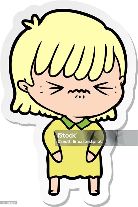 Stiker Gadis Kartun Yang Kesal Ilustrasi Stok Unduh Gambar Sekarang Decal Dewasa Umur