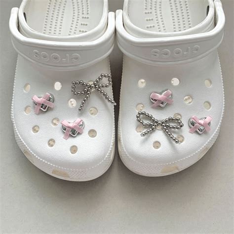 6개set🎀자체제작 웬디 실버 핑크 리본 하트 신발꾸미기 신꾸 지비츠 세트 발레코어 에이블리