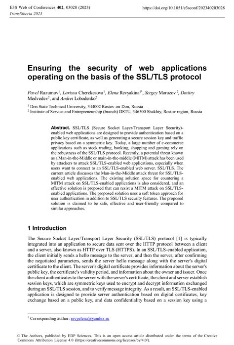 Pdf Ensuring The Security Of Web Applications Operating On The Basis Of The Ssltls Protocol