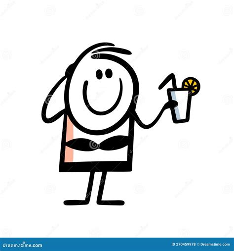 Contented Young Man Flat Line Monochromatic Vector Character Head 275994454