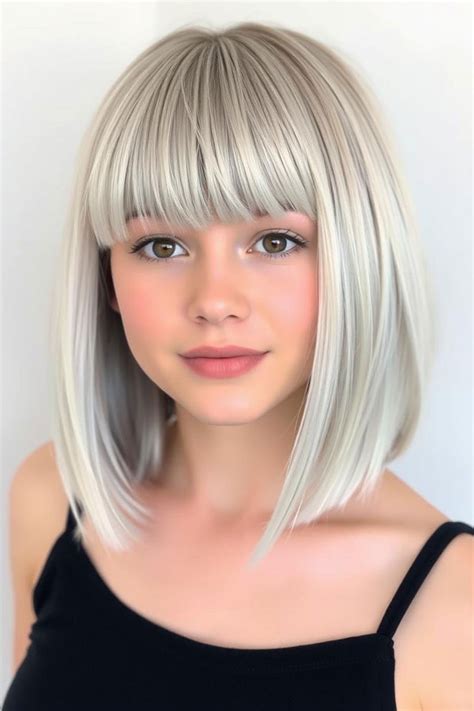 25 Chic Icy Platinum Long Bob Hairstyles Blunt Bob With Full Bangs