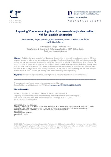 pdf improving 3d scan matching time of the coarse binary cubes method