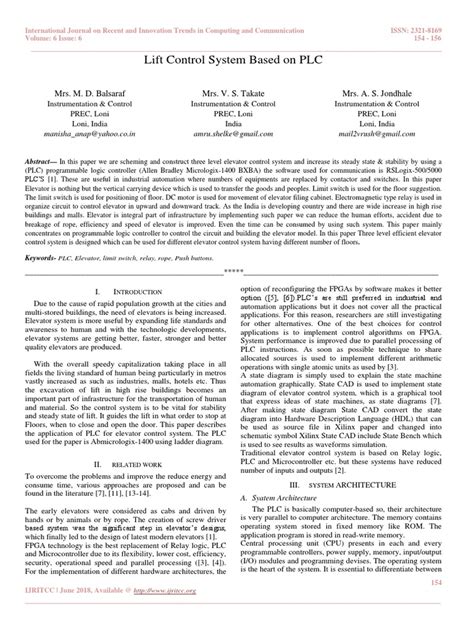 Lift Control System Based On Plc Pdf Programmable Logic Controller Elevator