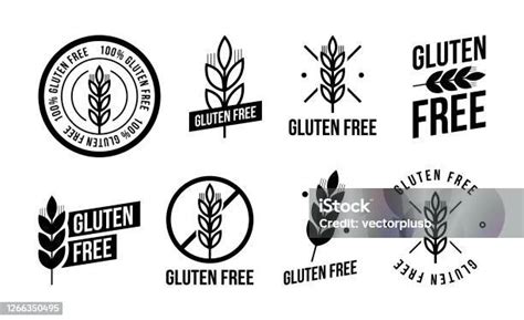 컬렉션 글루텐 프리 씰 다양한 흑백 디자인은 우표 물개 배지 등으로 사용할 수 있습니다 반죽 주식에 대한 스톡 벡터 아트 및