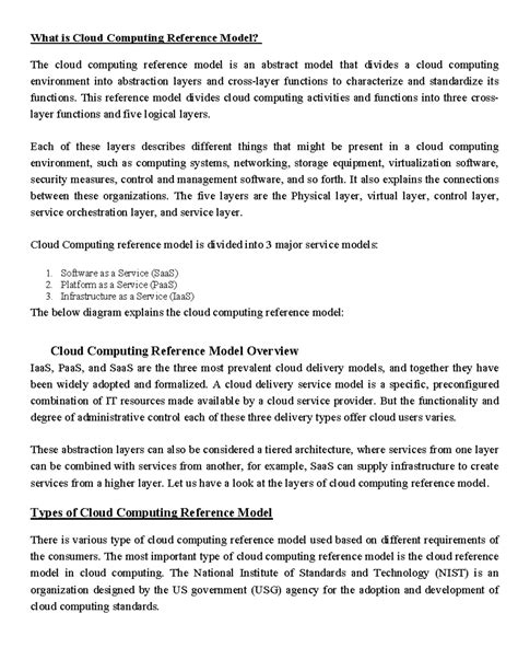 Cloud Computing Reference Model This Reference Model Divides Cloud