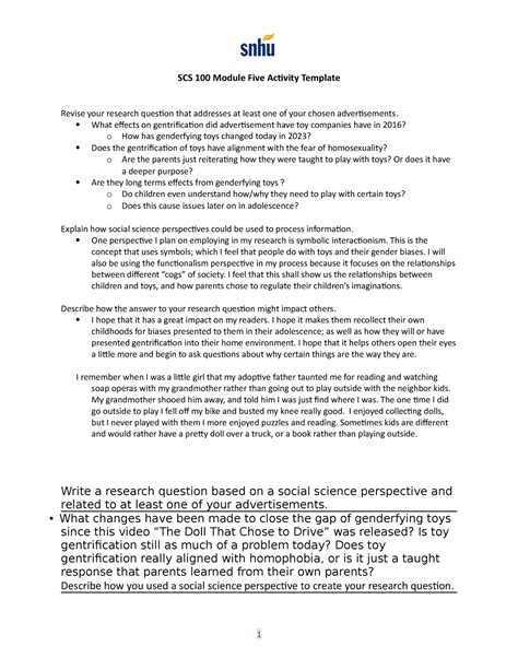 Scs 100 Module Five Activity Template Scs 100 Module Five Activity