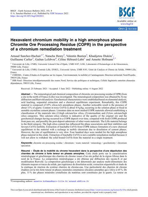 Pdf Hexavalent Chromium Mobility In A High Amorphous Phase Chromite