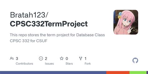 GitHub Bratah CPSC TermProject This Repo Stores The Term Project For Database Class CPSC