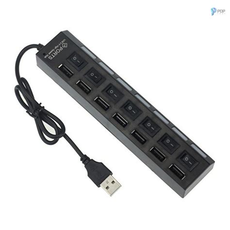 Ports USB Hub Ultra Slim Portable Data Hub Individual LED Lit Power Switches Multi Port