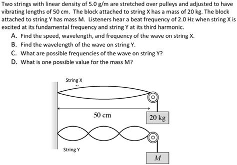 SOLVED Two Strings With Linear Density Of G M Are Stretched Over Pulleys And Adjusted To