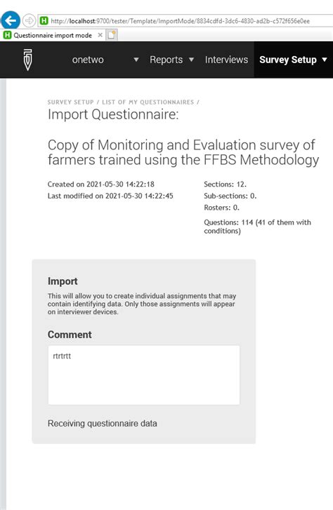 importing questionnaire problem deployment survey solutions user community