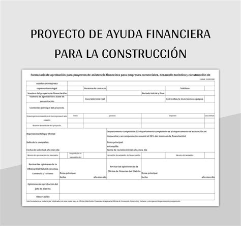 Plantilla De Excel Proyecto De Ayuda Financiera Para La Construcción Y