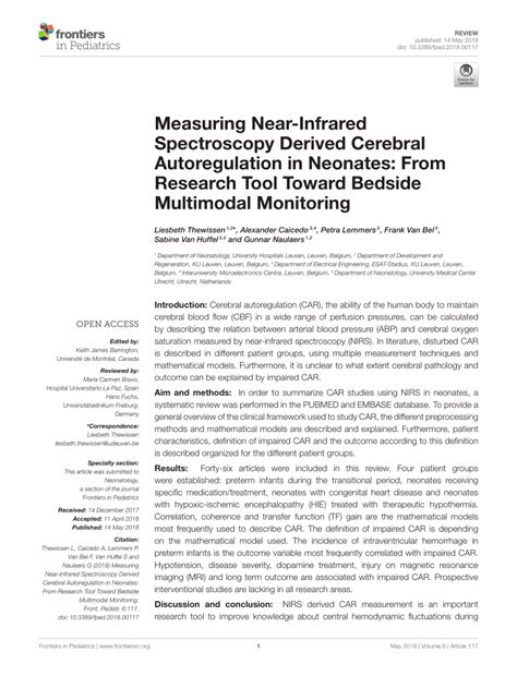 Pdf Measuring Near Infrared Spectroscopy Derived Cerebral Autoregulation In Neonates From
