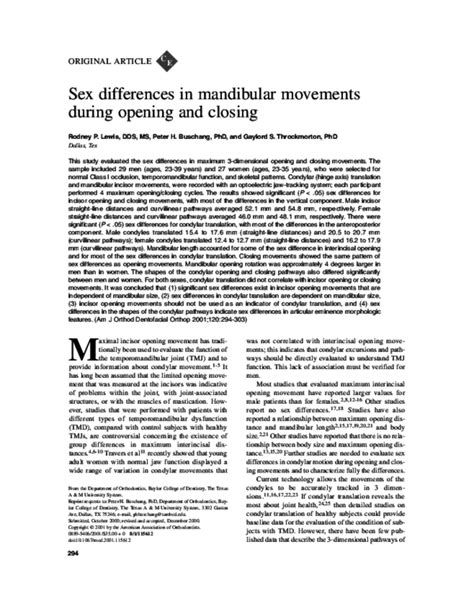 Pdf Sex Differences In Mandibular Movements During Opening And Closing Gaylord Throckmorton
