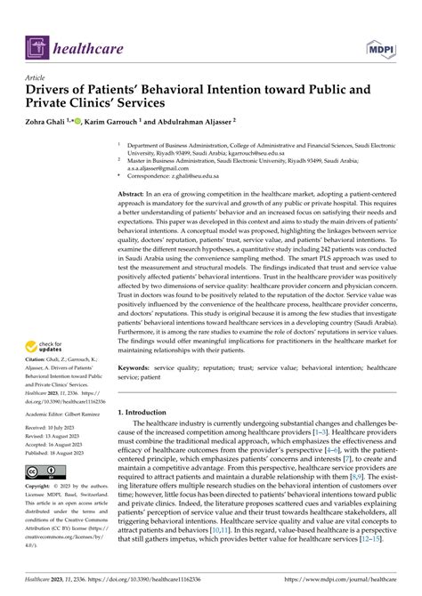 Pdf Drivers Of Patients Behavioral Intention Toward Public And Private Clinics Services