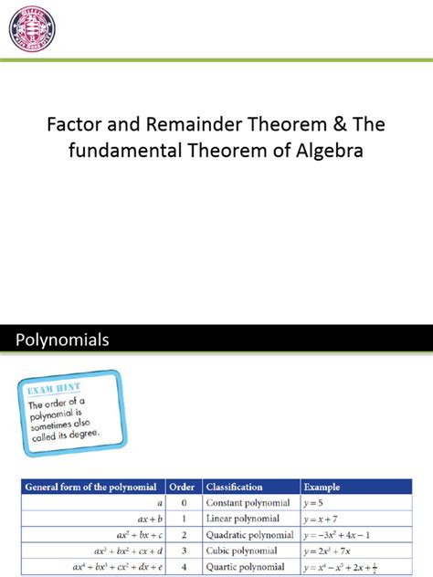 1 Polynomials Theorems Pdf Factorization Polynomial