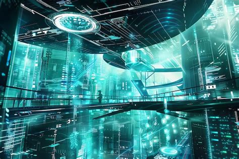 Futuristic Cityscape With Holographic Projections Premium Ai Generated Image