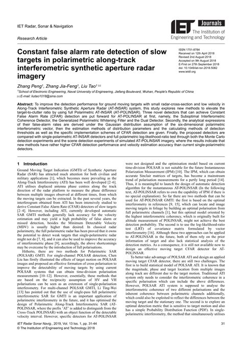 Pdf Constant False Alarm Rate Detection Of Slow Targets In Polarimetric Along Track