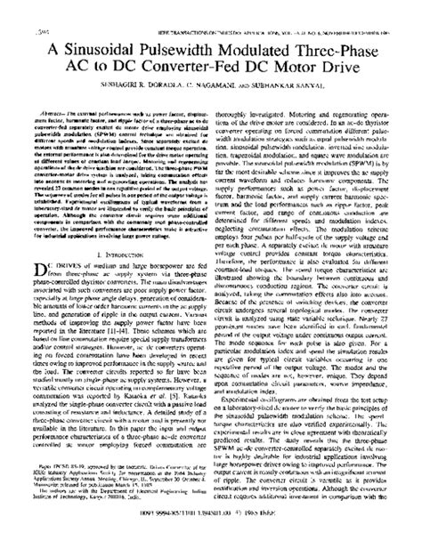 Pdf A Sinusoidal Pulsewidth Modulated Three Phase Ac To Dc Converter