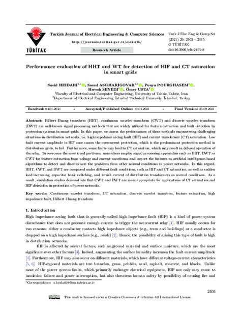 Pdf Performance Evaluation Of Hht And Wt For Detection Of Hif And Ct Saturation In Smart Grids
