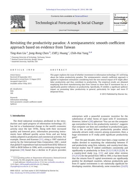 Pdf Revisiting The Productivity Paradox A Semiparametric Smooth Coefficient Approach Based On